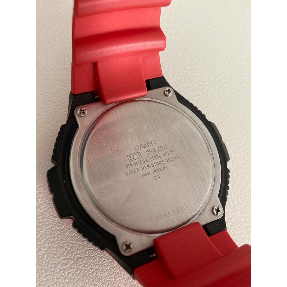 Casio W-S220 Red 5 Alarms Mens Chrono Watch - Gem